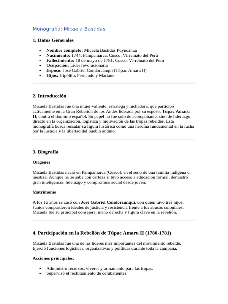 Biografía de Micaela Bastidas Puyucahua | PDF