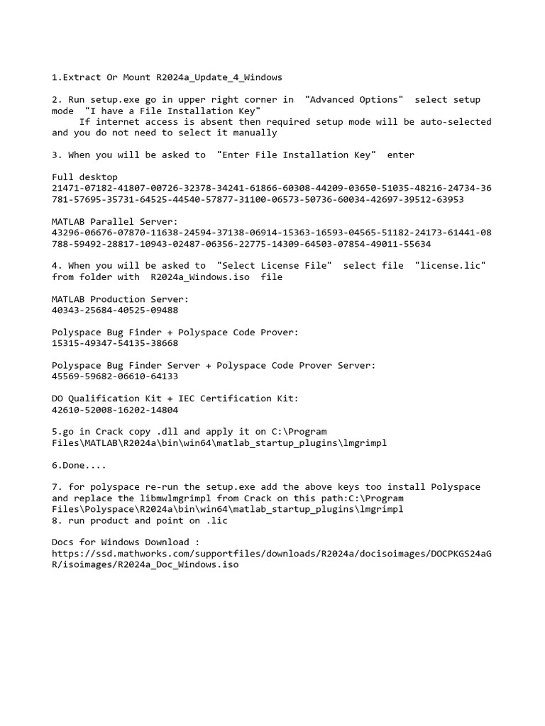 MATLAB R2024a Installation Guide | PDF