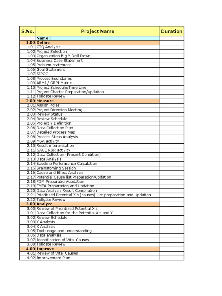 DMAIC Project Plan Template | PDF