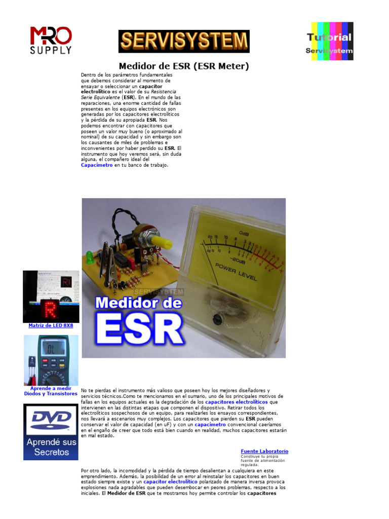 Medidor de ESR | PDF | Condensador | Resistencia Eléctrica y Conductancia