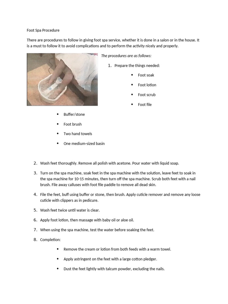 Foot Spa Procedure | PDF