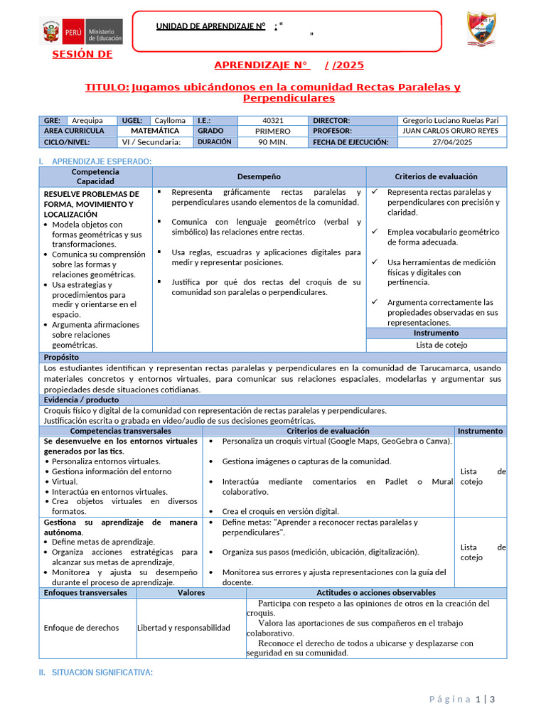 Unidad 2 Semana 2 Sesion 1 | PDF | Aprendizaje | Geometría