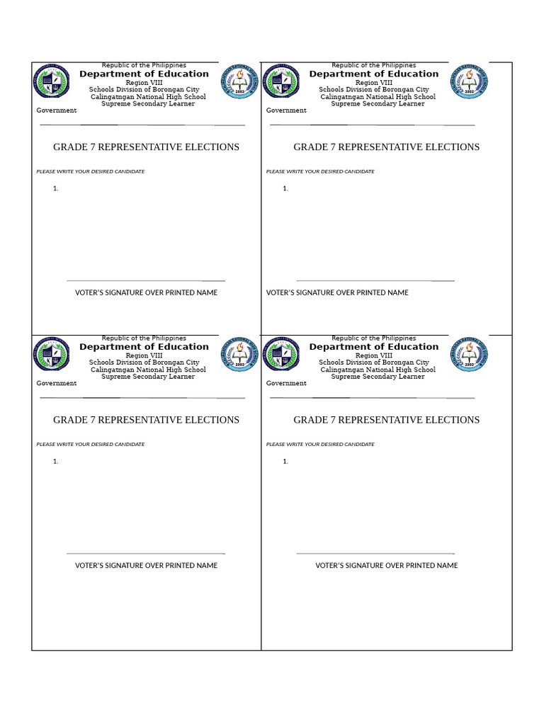 2025 Grade 7 & 11 Ballot Sample | PDF | Elections | Political Events