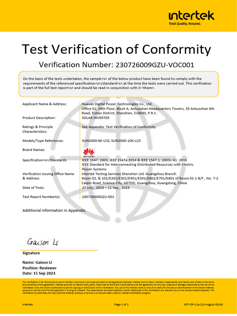 Intertek Client Verification Document | PDF | Electronics | Electric Power