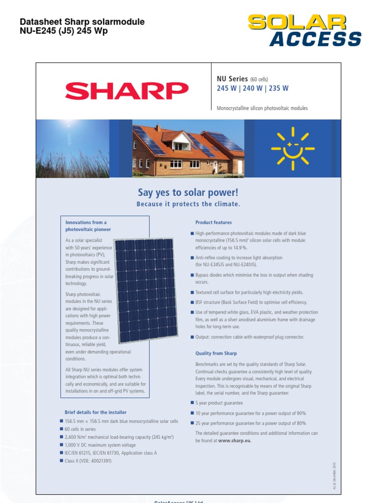 DS - Sharp NU Series 235W-245W - Data Sheet | PDF | Photovoltaics ...