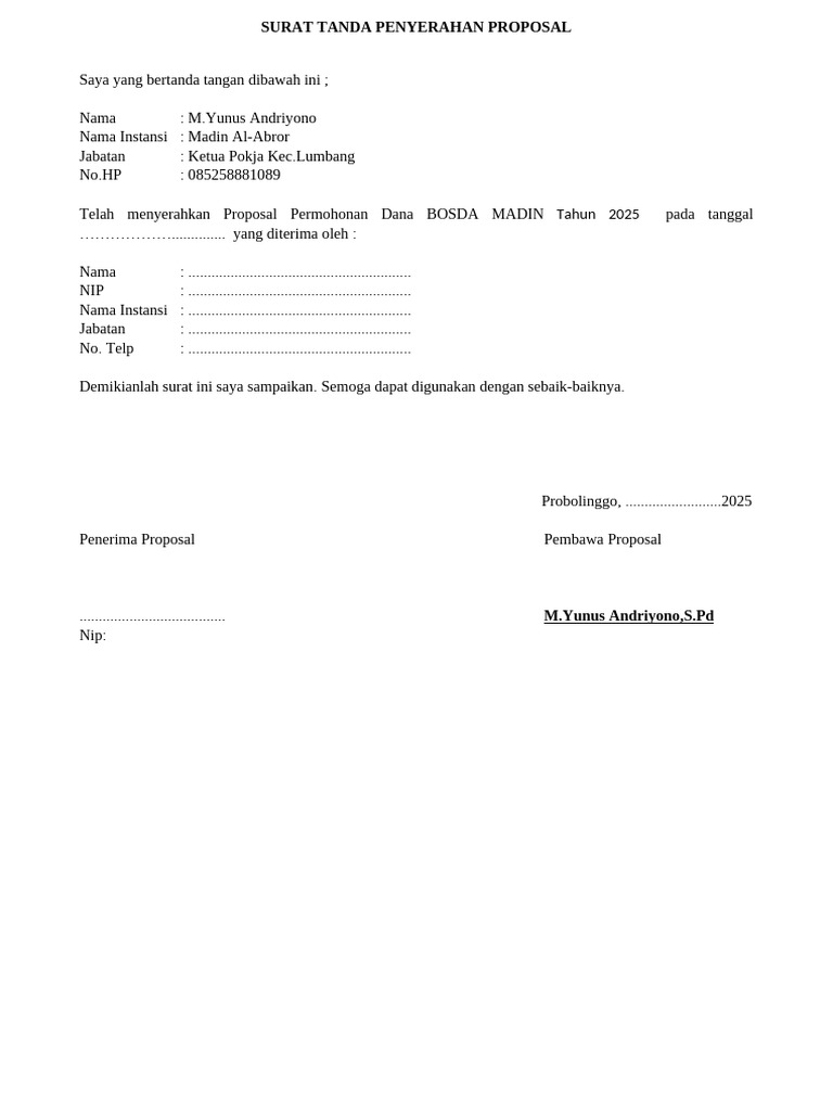 Surat Tanda Serah Terima Proposal | PDF