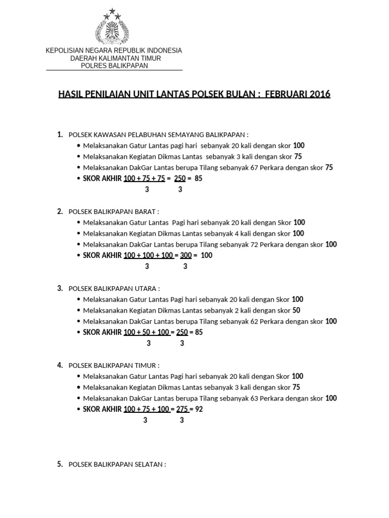 Penilaian Polsek Balikpapan Timur | PDF
