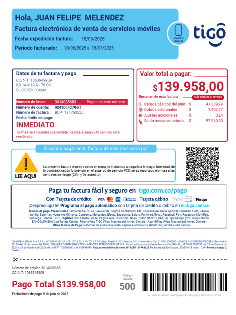 Documentación de Factura Electrónica Sobre Tigo | PDF | Tarjeta de ...
