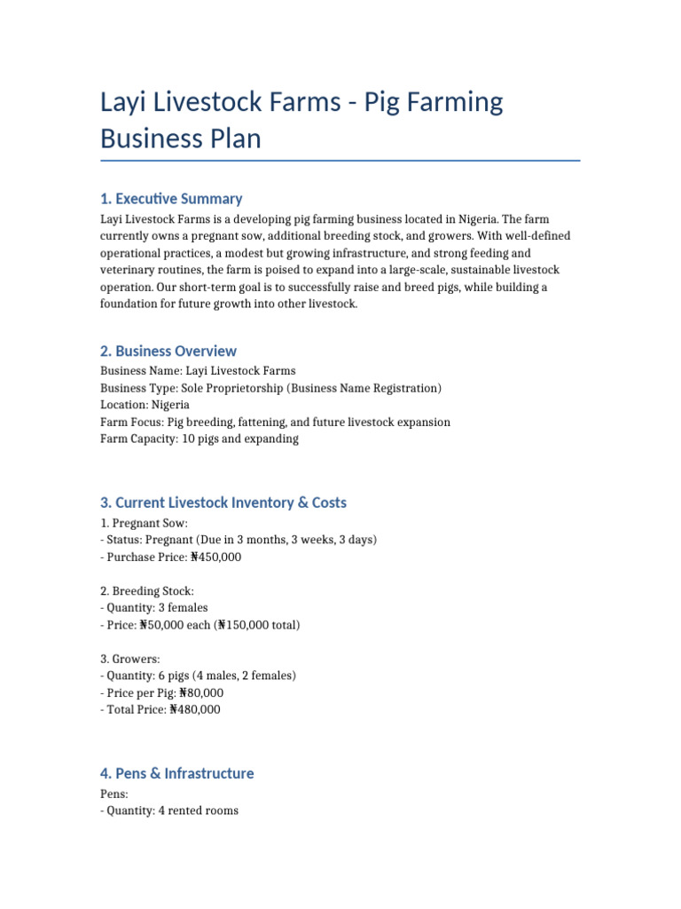 Layi Custom Pig Farm Business Plan UPDATED | PDF | Pig | Farms