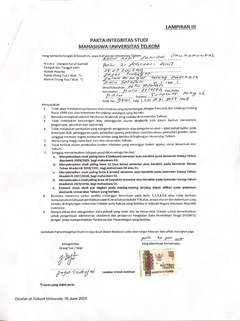 Pakta Integritas | PDF