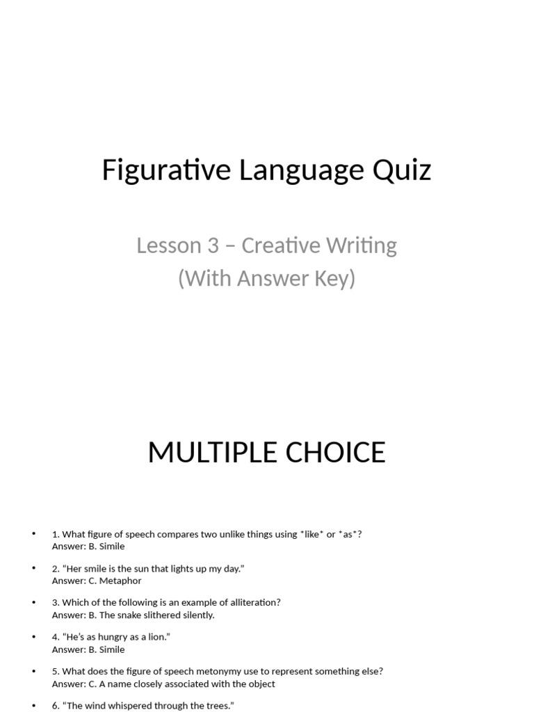 Figurative Language Quiz With Answer Key | PDF