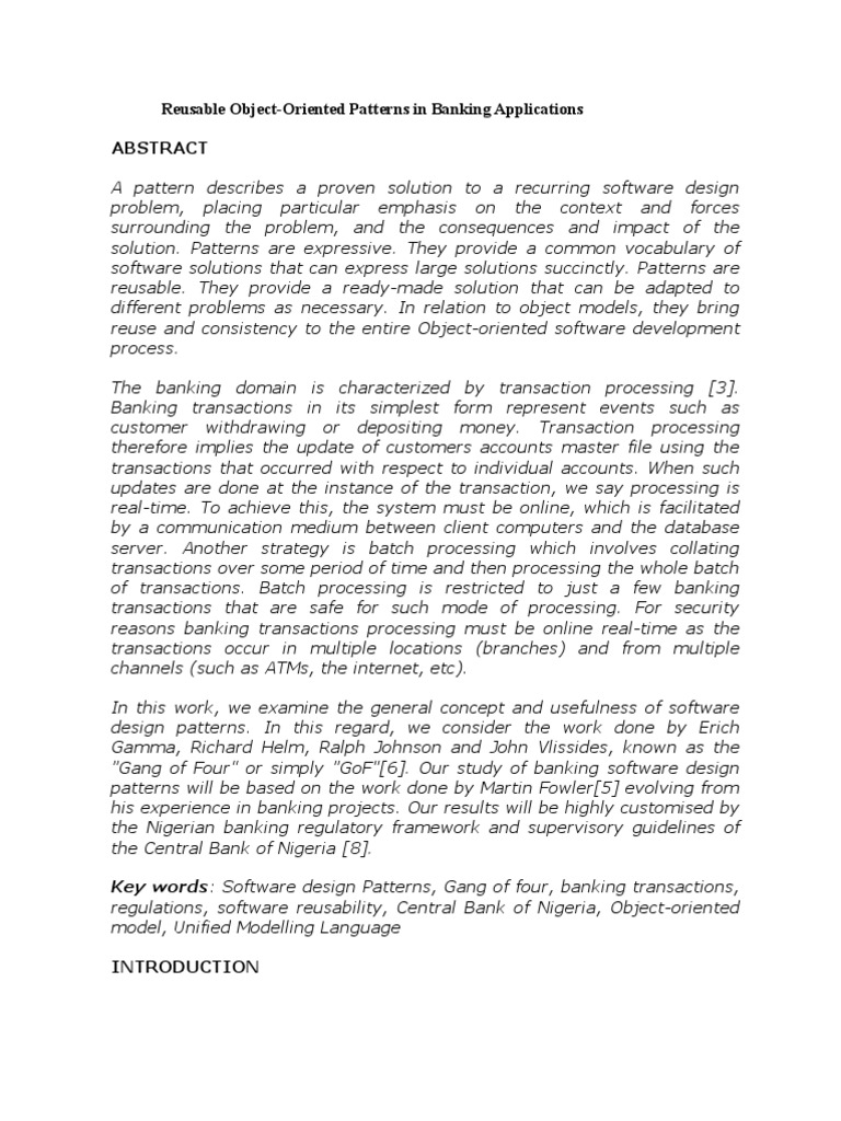 Reusable Object Oriented Patterns In Banking Applications Pdf Software Design Pattern