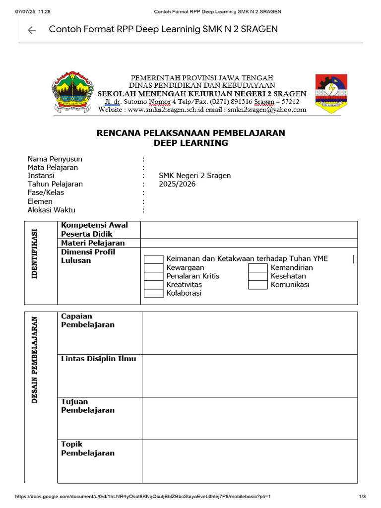 Contoh Format RPP Deep Learninig SMK | PDF
