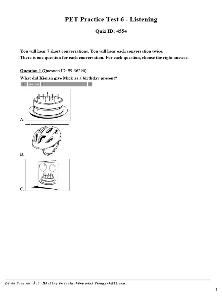 PET Listening Practice Test 6 | PDF