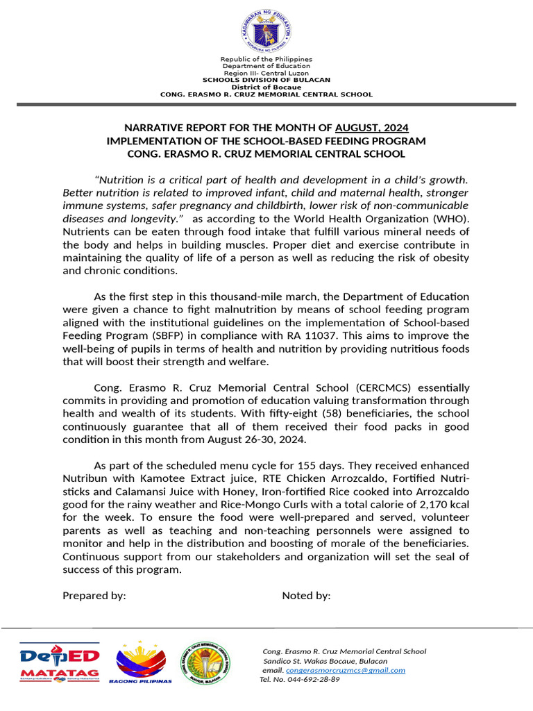 Nutrition Month Report 2024: Feeding Program | PDF | Nutrition | Diet ...