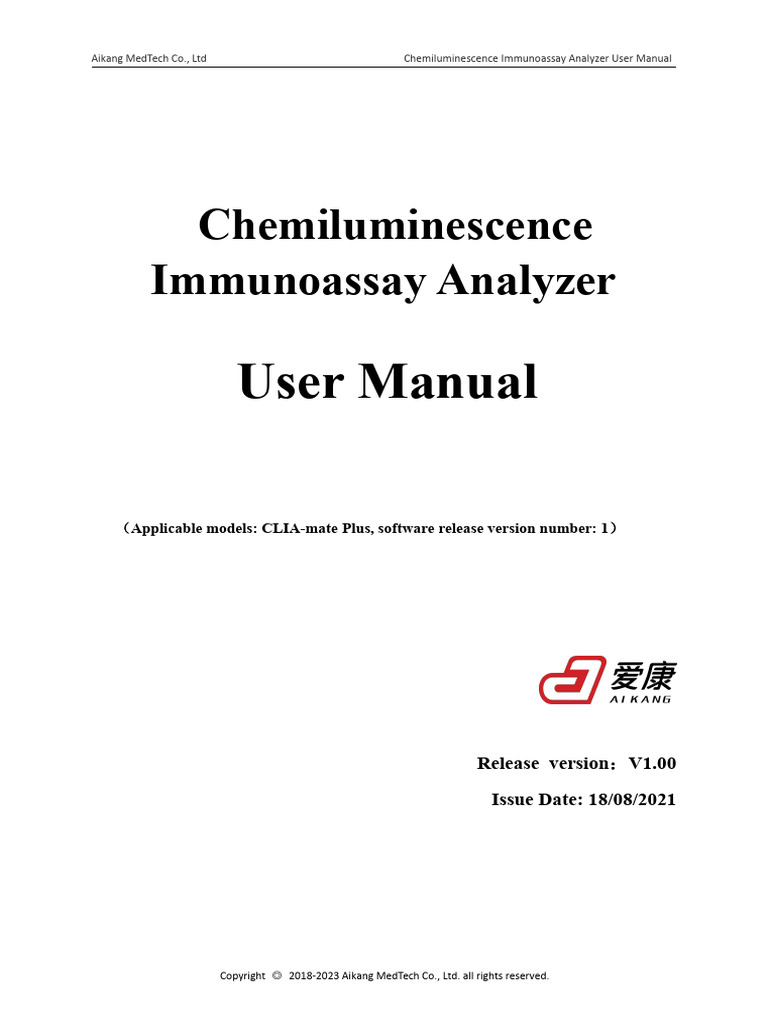 JS MANUAL CLIA Mate Plus 01 CLIA Mate Plus Chemiluminescence Immunoassay Analyzer User Manual ...