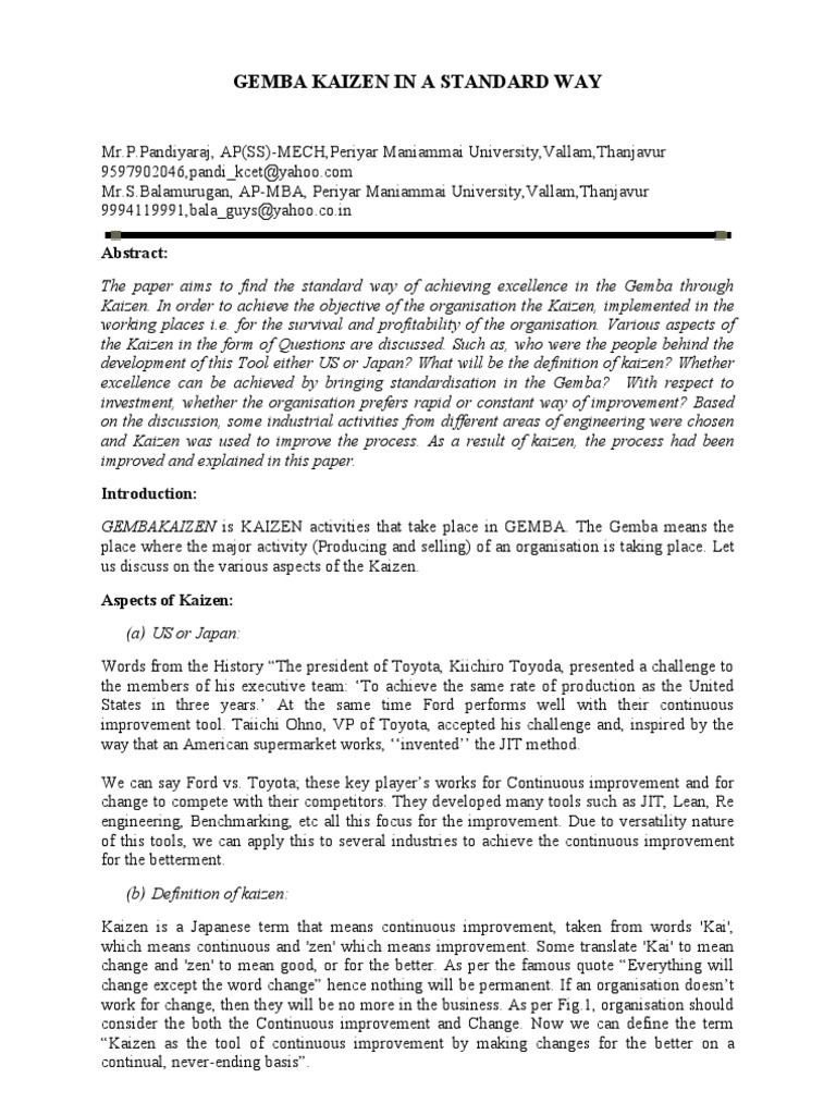 Gemba Kaizen | PDF | Lean Manufacturing | Production And Manufacturing