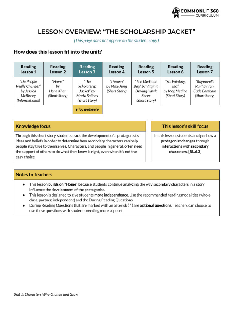 Lesson Plan for "The Scholarship Jacket" | PDF
