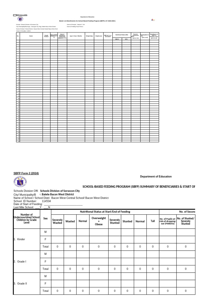 SBFP Forms 1-6.-Disaggregated by Sex.v2 | PDF | Malnutrition | Nutrition