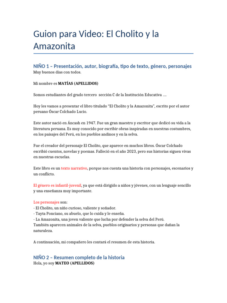 El Cholito: Un niño valiente y curioso | PDF | Perú