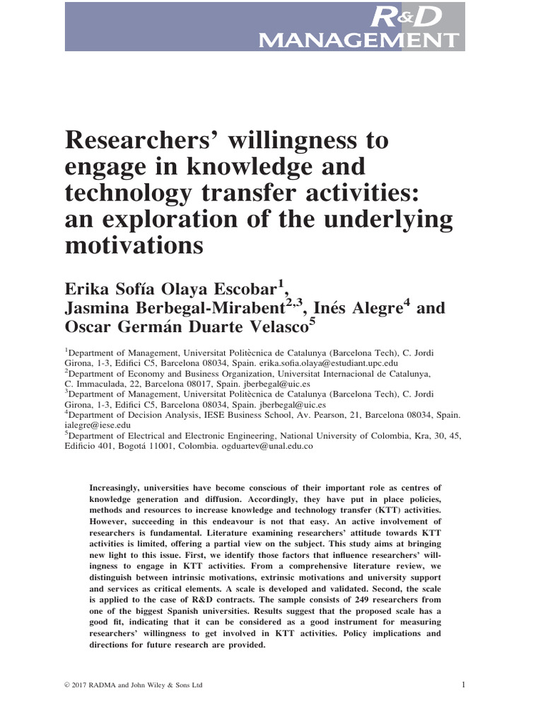 Researchers Willingness To Engage in Kno | PDF | Cronbach's Alpha | Motivation