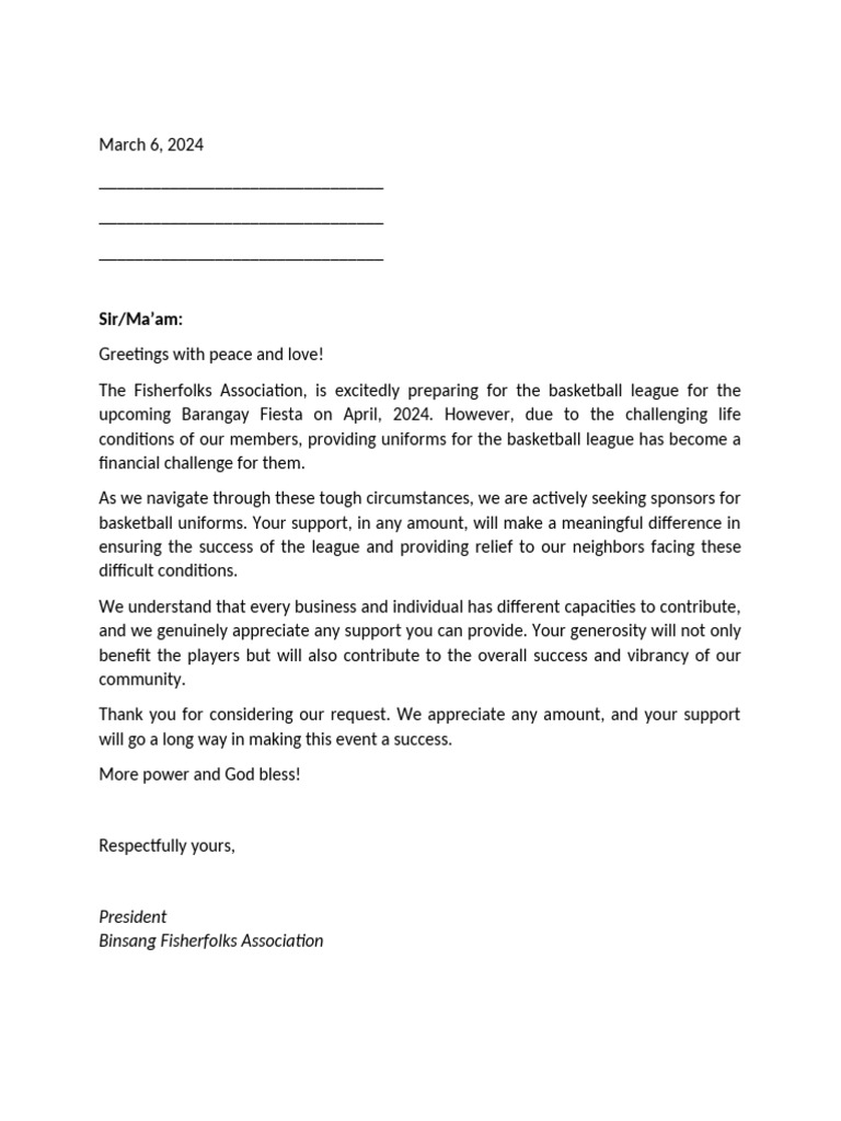 Basketball Uniform Solicitation Letter | PDF
