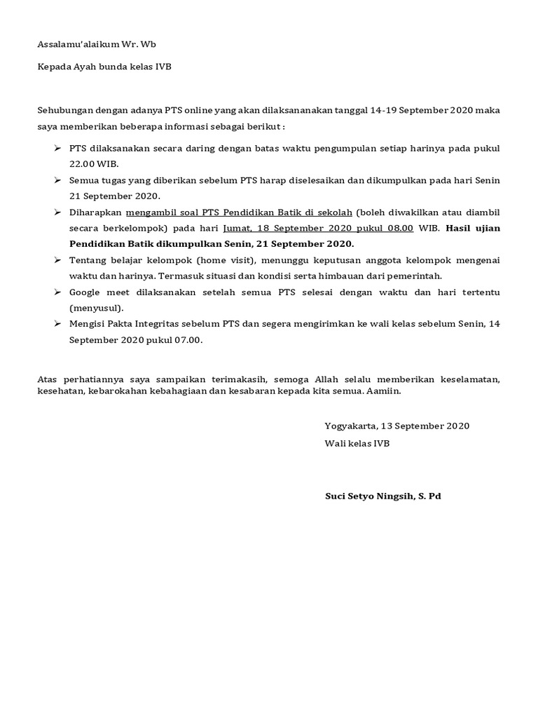 Ketentuan PTS Online Kelas IVB 2020 | PDF