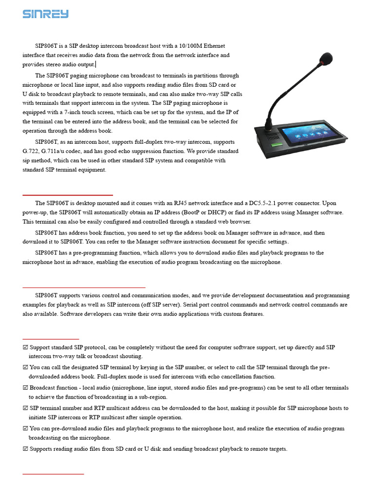 SIP806T Touch Paging Host Overview | PDF | Session Initiation Protocol ...