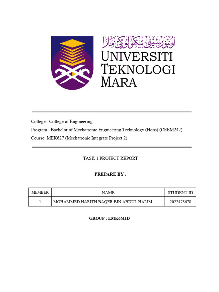 Mohammed Harith Mek627 Task 1 Project Report | PDF | Bearing (Mechanical) | Mechanical Engineering