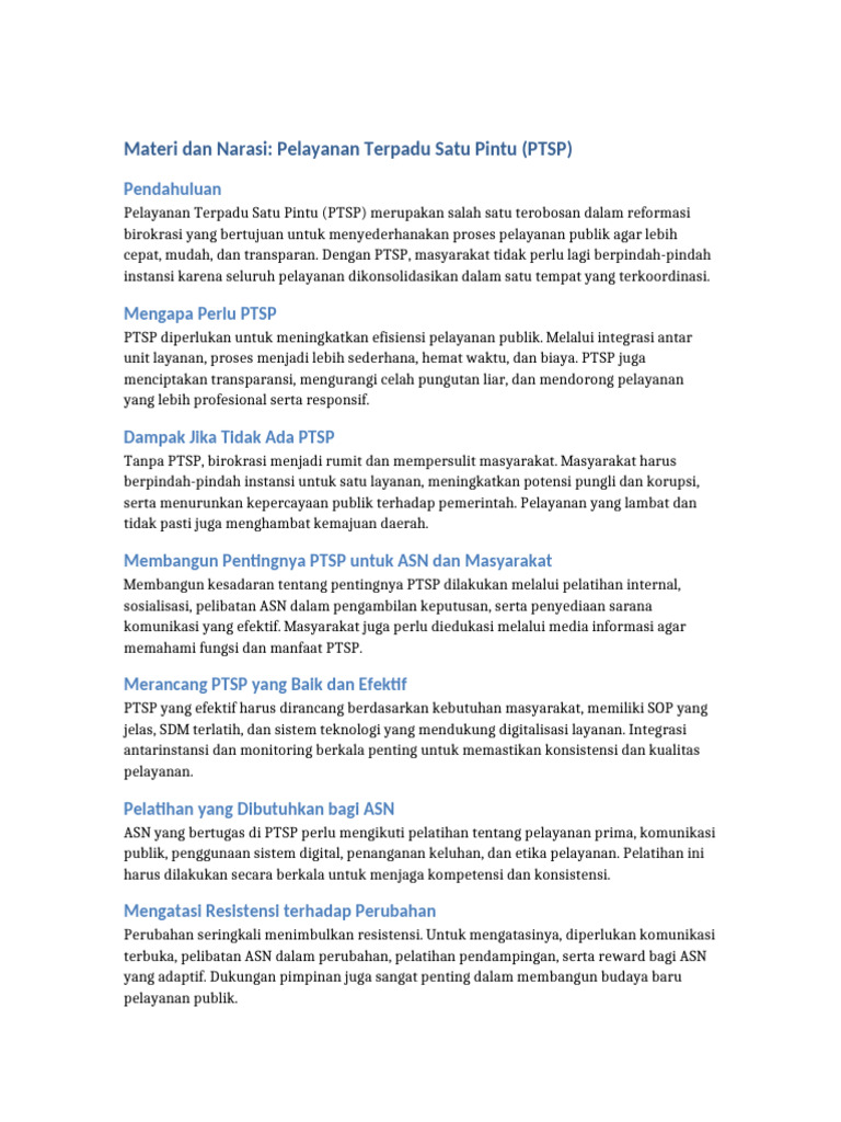 Narasi Dan Materi PTSP | PDF