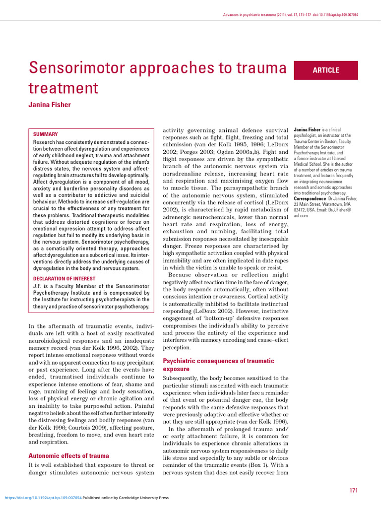 Sensorimotor Psychotherapy for Trauma | PDF | Psychological Trauma ...