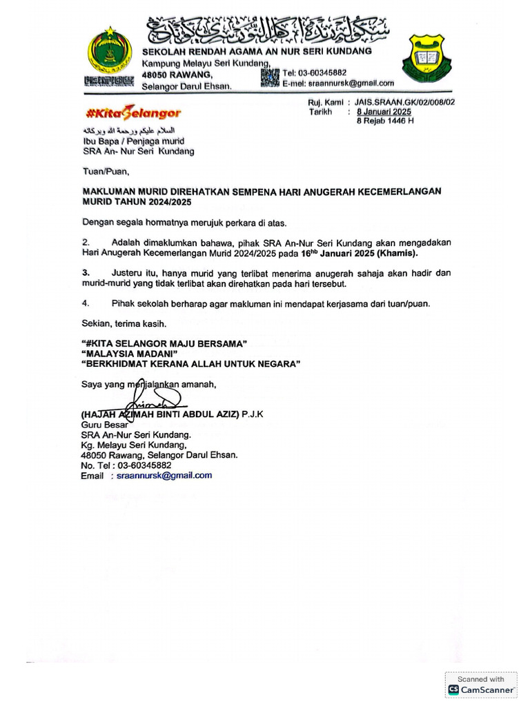 Makluman Murid Direhatkan Sempena Hac | PDF