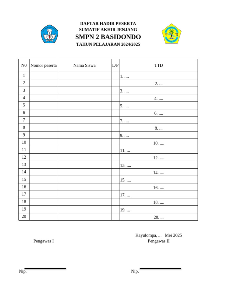 Daftar Hadir Peserta Ujian | PDF