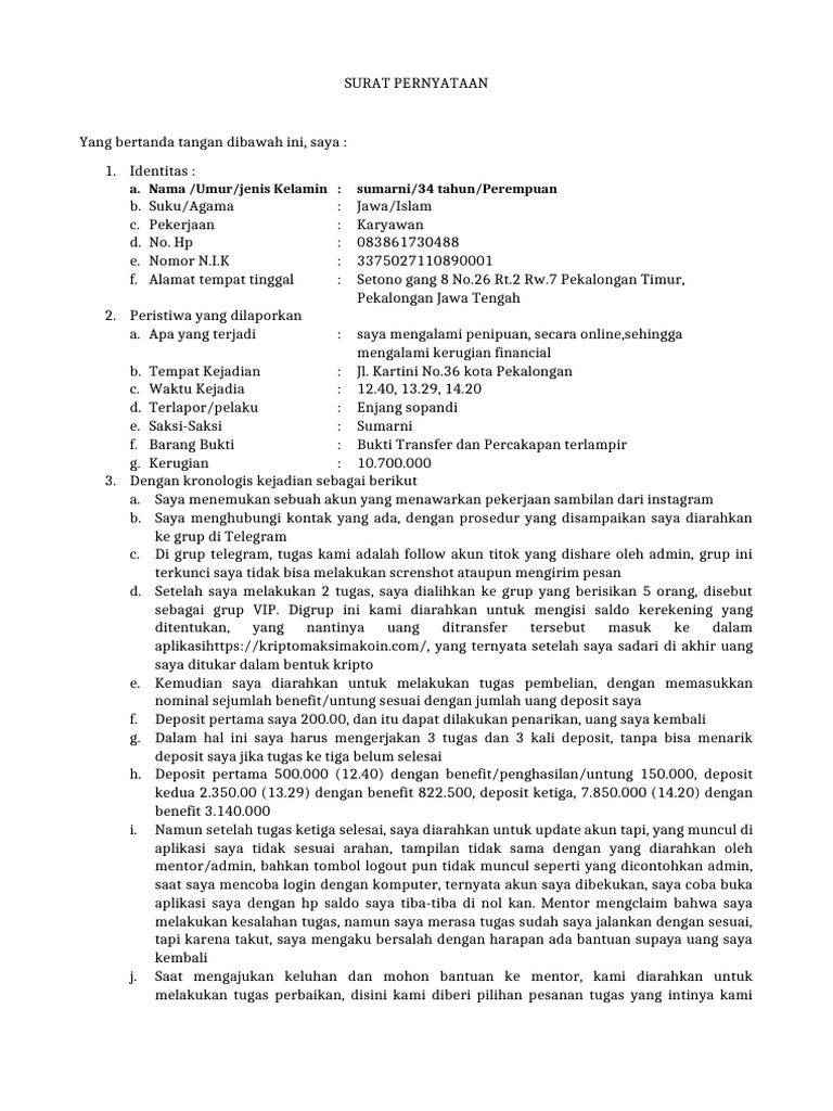 Surat Pernyataan Ke Bri | PDF