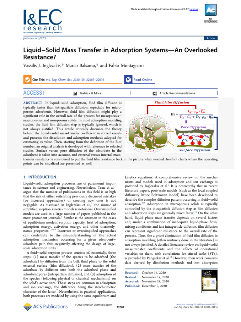 Liquid Solid Mass Transfer in Adsorption Systems | PDF | Adsorption | Diffusion