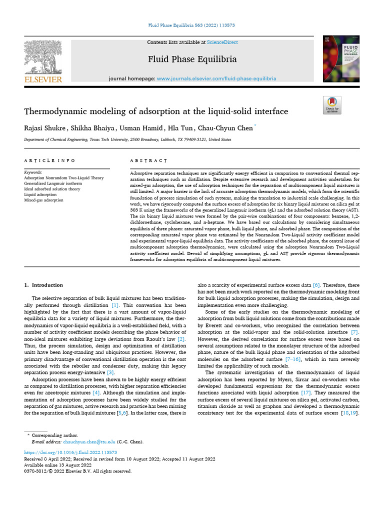Thermodynamic Modeling of Adsorption at The Liquid-Solid Interface ...