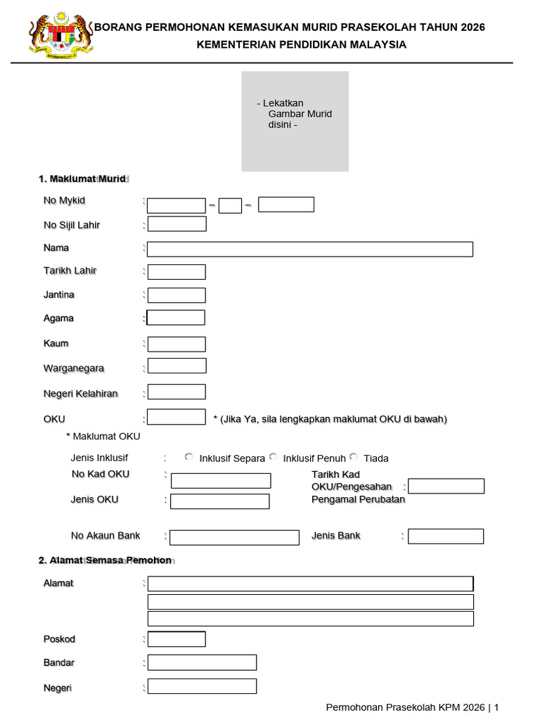 BORANG PRASEKOLAH 2025 New | PDF