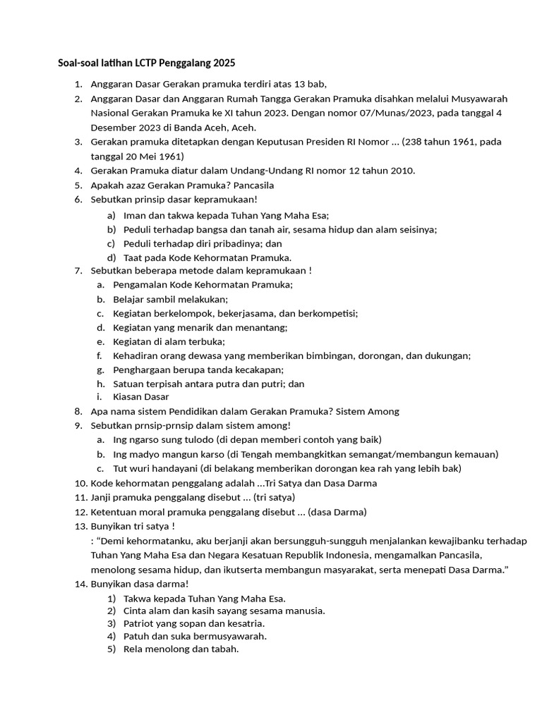 Latihan Soal LCTP Penggalang 2025 | PDF