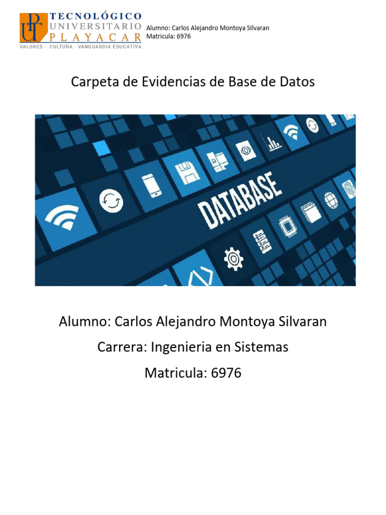 Carpeta de Evidencias de Base de Datos | PDF | Bases de datos | HTML