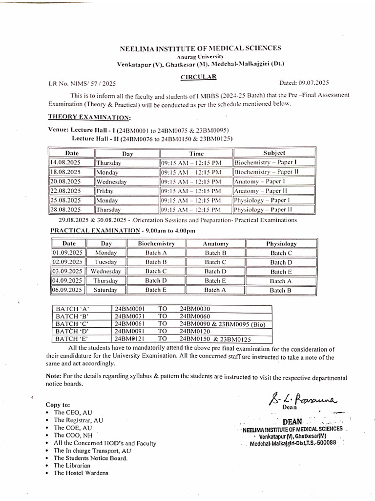 Pre Final Examination Circular. | PDF