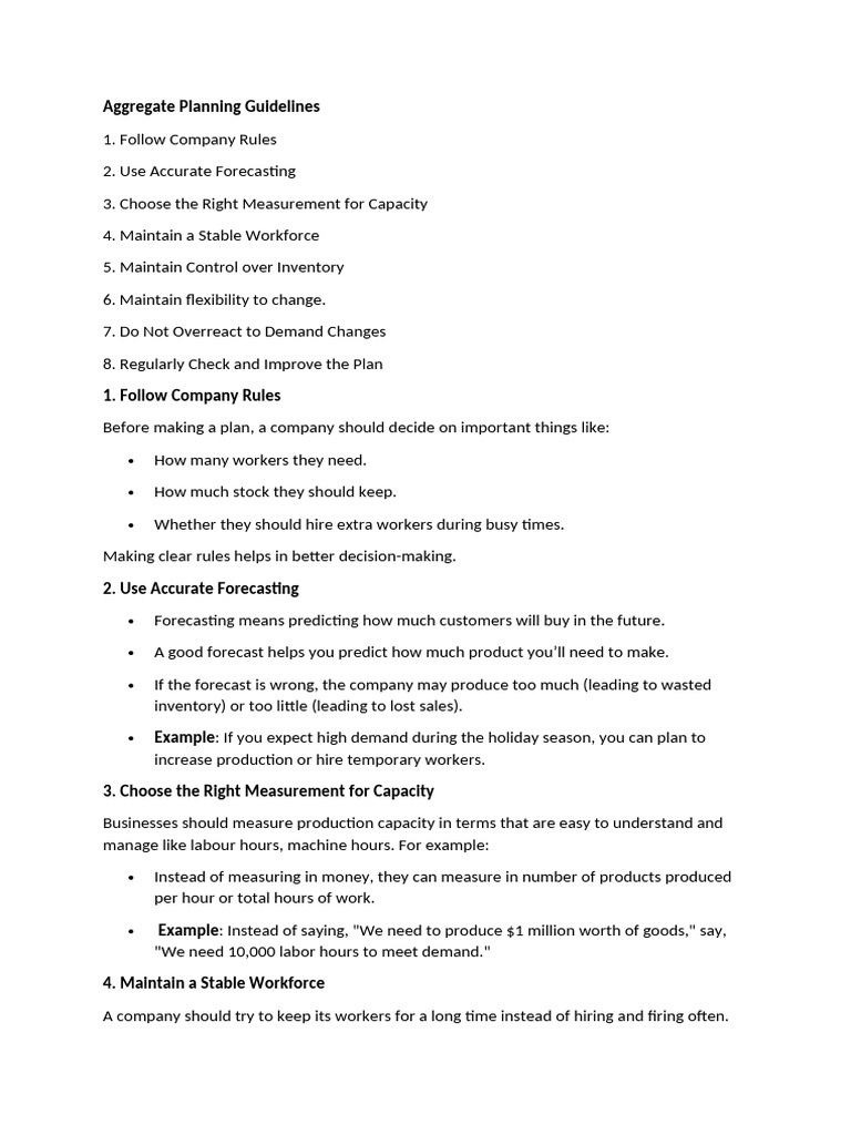 Aggregate Planning Guidelines | PDF | Inventory | Forecasting
