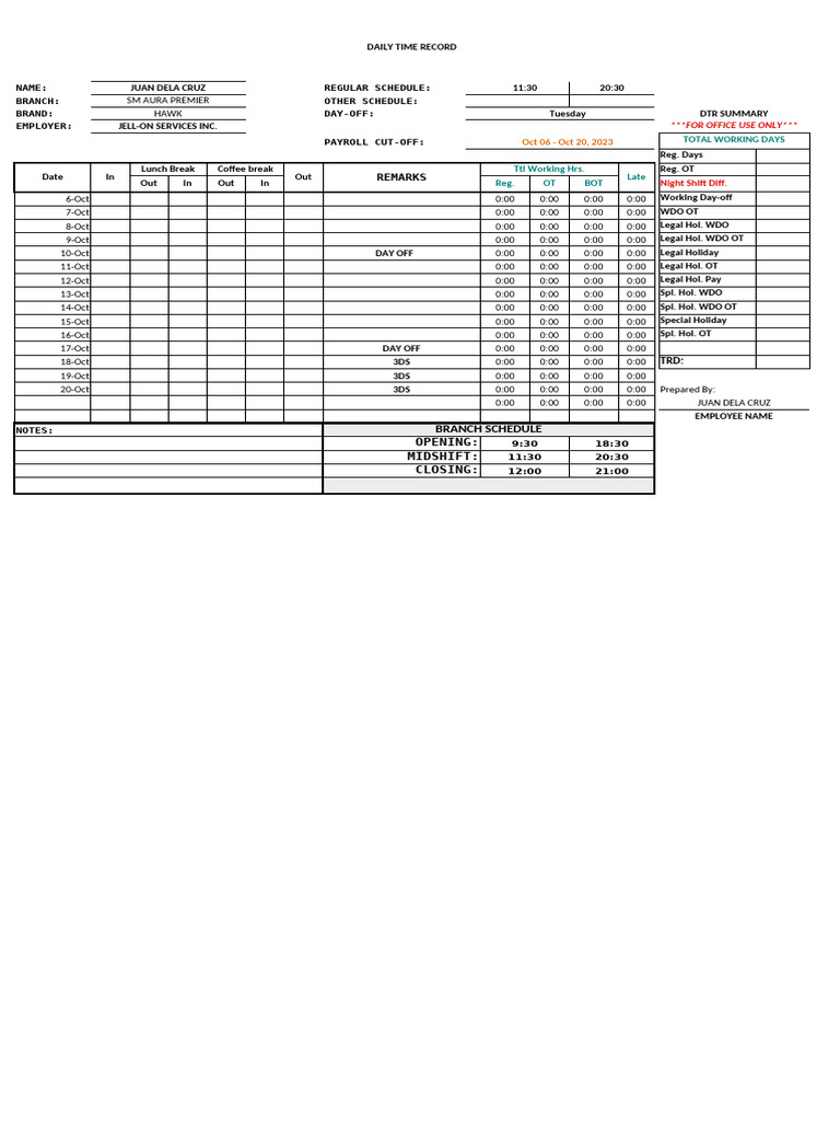 Sample DTR Form 2023 Updated | PDF | Working Time | Working Conditions