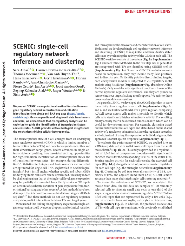 2017-Nature Methods-SCENIC Single-Cell Regulatory Network Inference and ...
