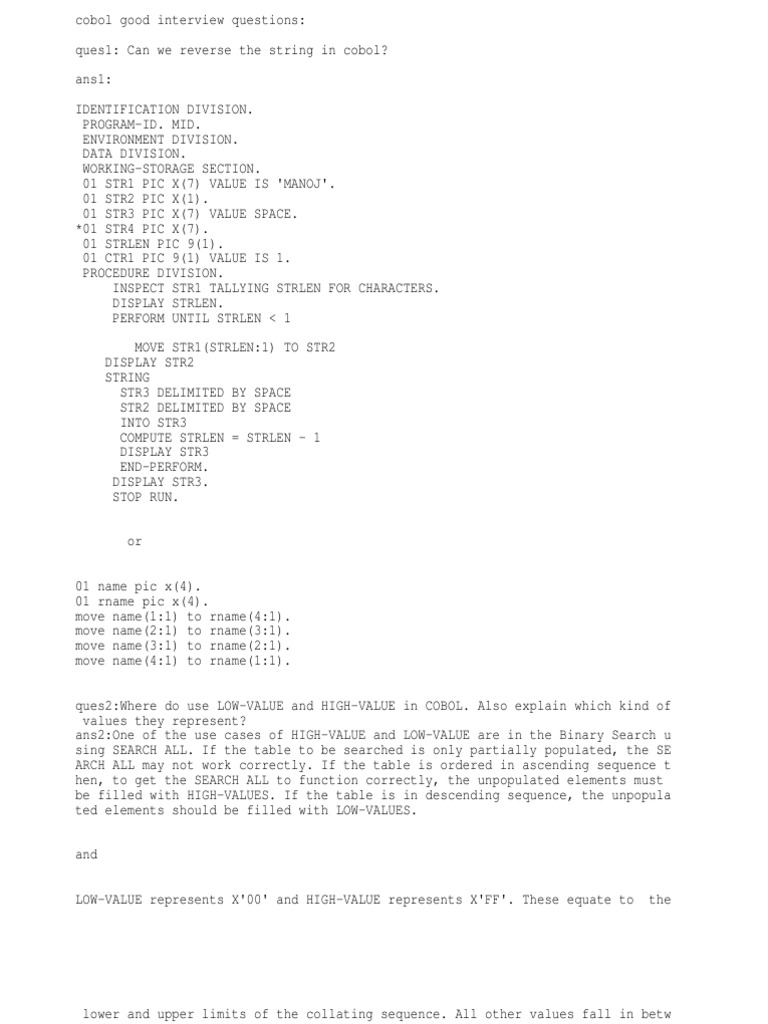 Cobol Interview Questions | PDF | Software | Computer Programming