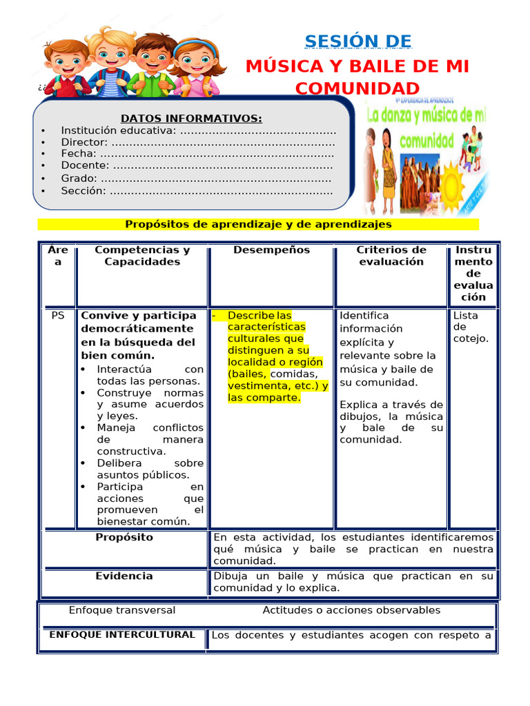 Música y Danza en Mi Comunidad | PDF | Bailes | Aprendizaje
