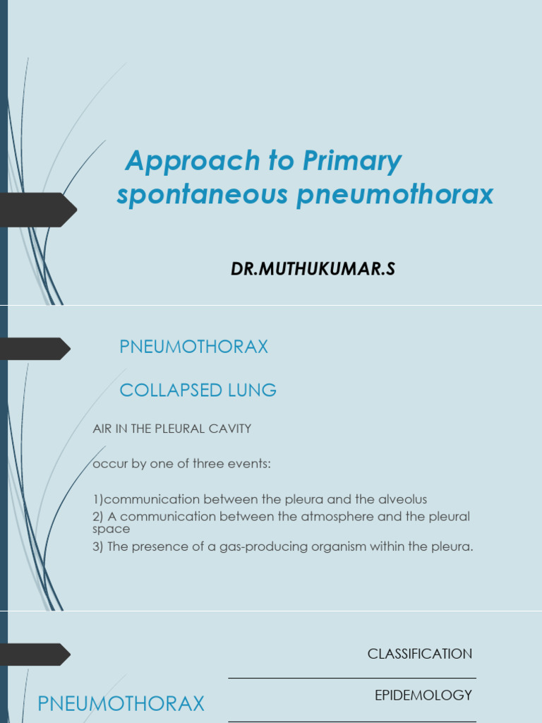 Primary Spontaneous Pneumothorax Guide | PDF | Lung | Breathing