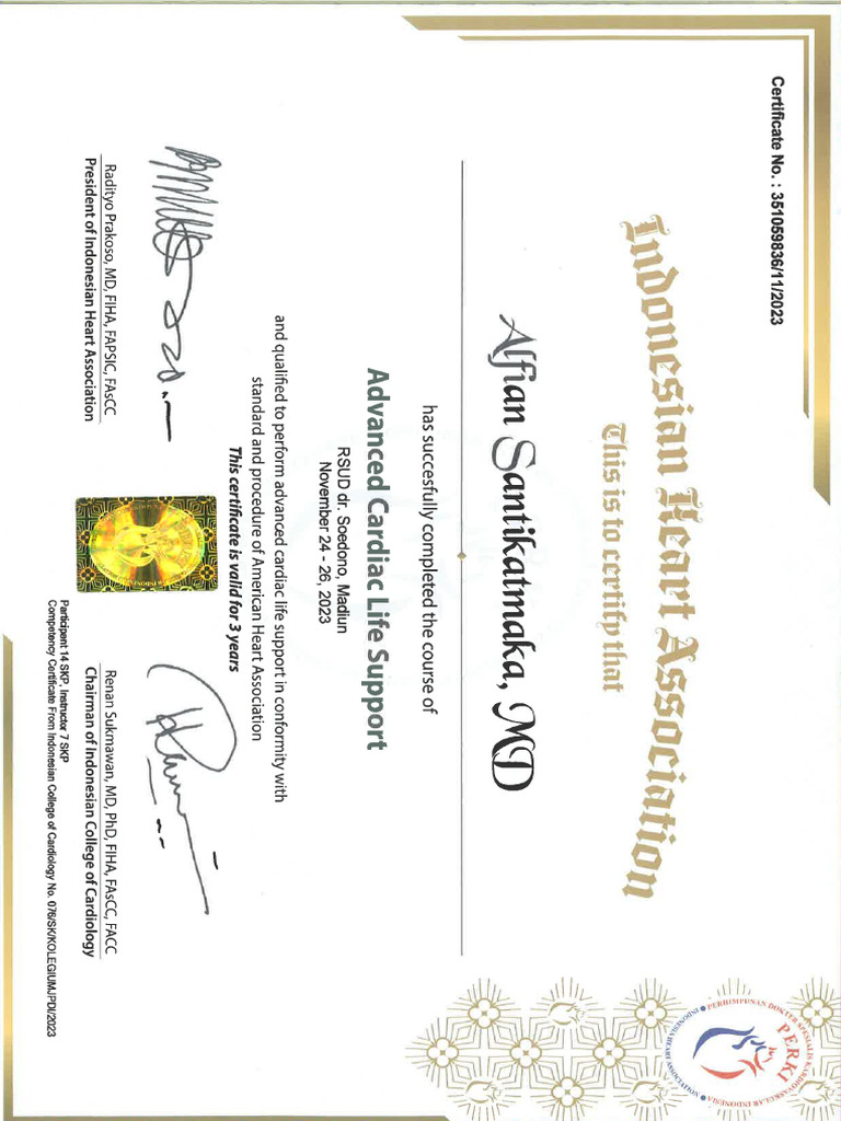 Sertfikat Acls 2023 Alfian | PDF