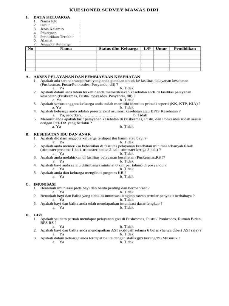 Kuesioner Survey Mawas Diri 2024 | PDF