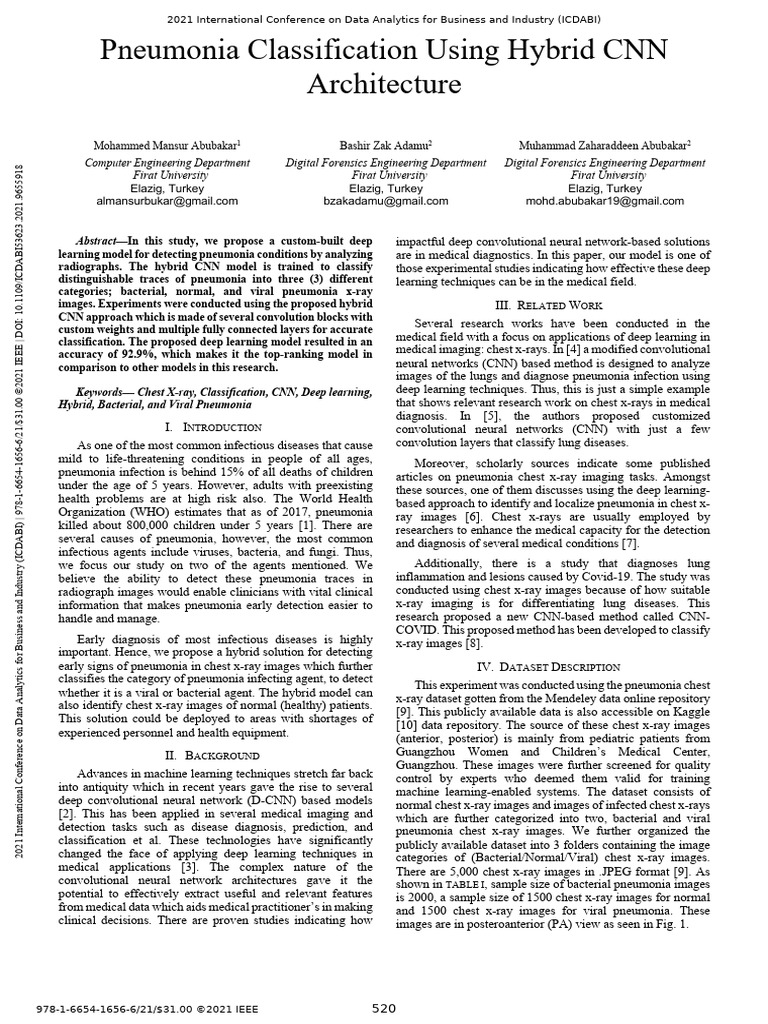 Pneumonia Classification Using Hybrid CNN Architecture | PDF | Support ...