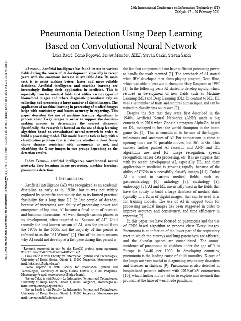 Pneumonia Detection Using Deep Learning Based On Convolutional Neural Network | PDF | Machine ...